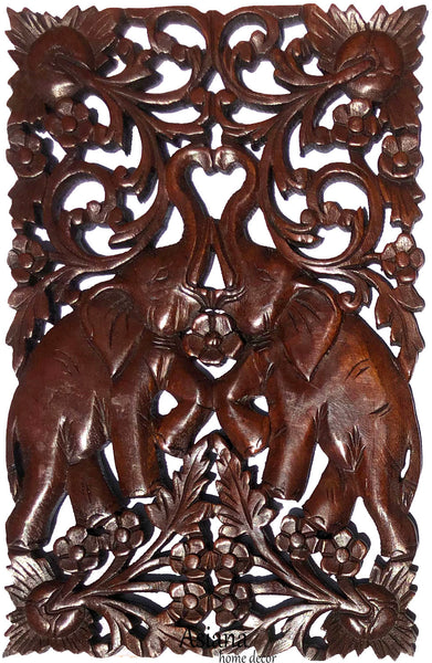 Wood Wall Decor Elephant Love Sign Carved Plaque. Dark Brown Finish ...