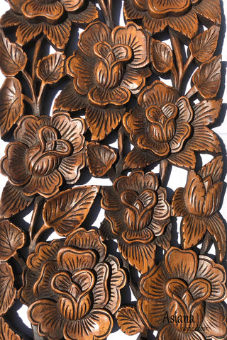 Rose Flower Carved Wood Wall Panel. Tropical Home Decor. – Asiana Home ...