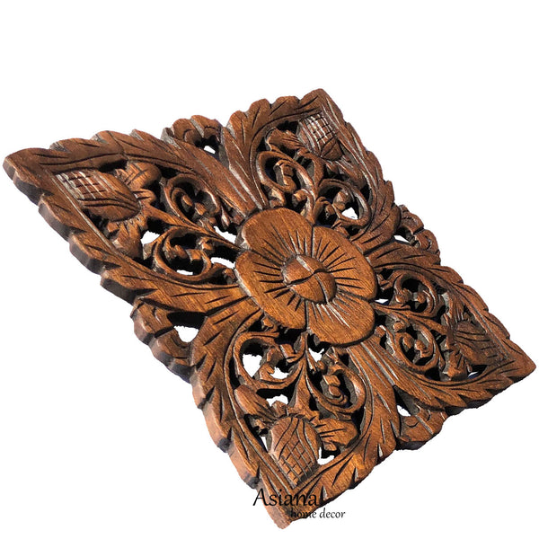 Teak Wood Carved Wall Plaques. Floral Wood Wall Panels. Wall Hangings ...