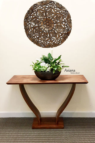 Oriental Round Carved Wood Wall Decor Lotus flower. Decorative Floral ...